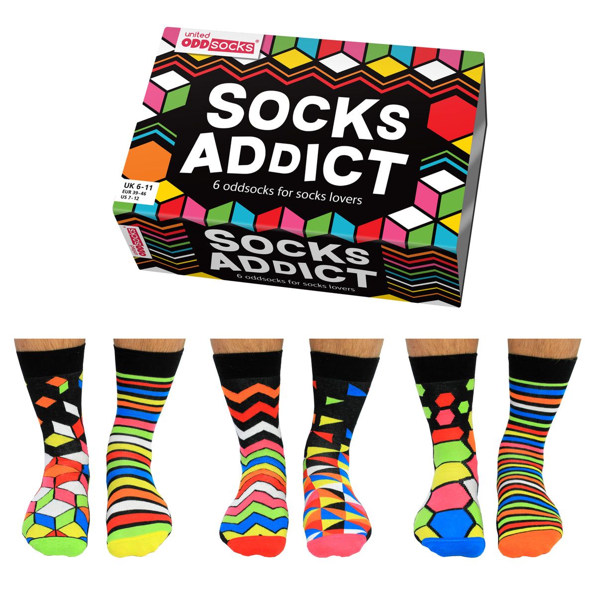 Socks Addict Oddsocks: 6er Set Socken in knalligen Farben - Jetzt ...